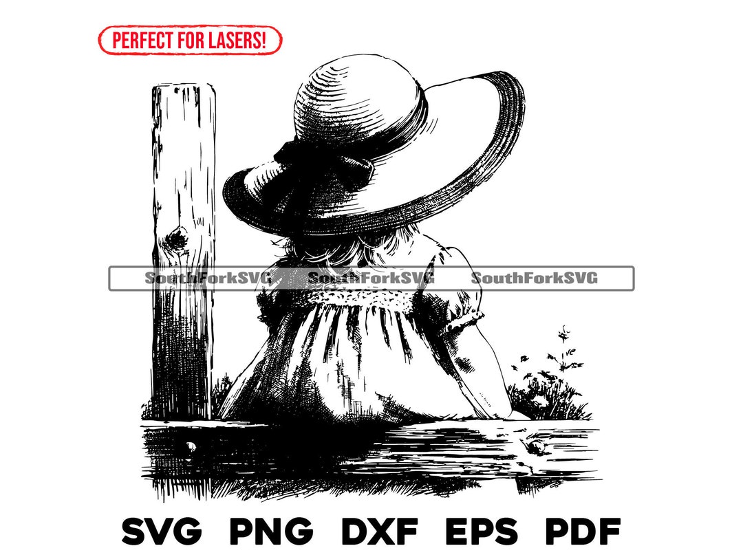 Little Girl Sitting on a Fence Laser Engrave Files Svg Png Dxf Eps Pdf ...