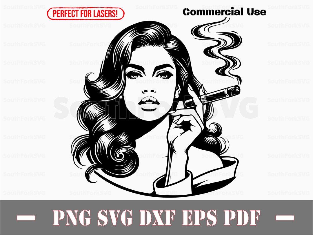 Retro Woman Smoking Cigar Svg Png Dxf Eps Pdf Files | Cut Print Laser ...