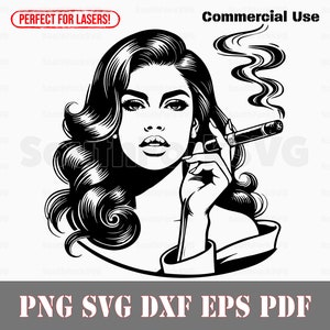 Retro Woman Smoking Cigar Svg Png Dxf Eps Pdf Files | Cut Print Laser ...