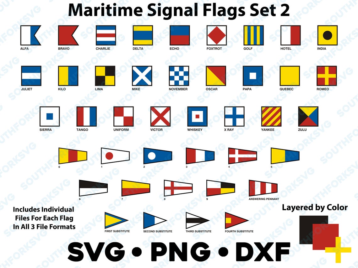International Maritime Nautical Signal Flags Set 2 SVG PNG DXF Digital ...