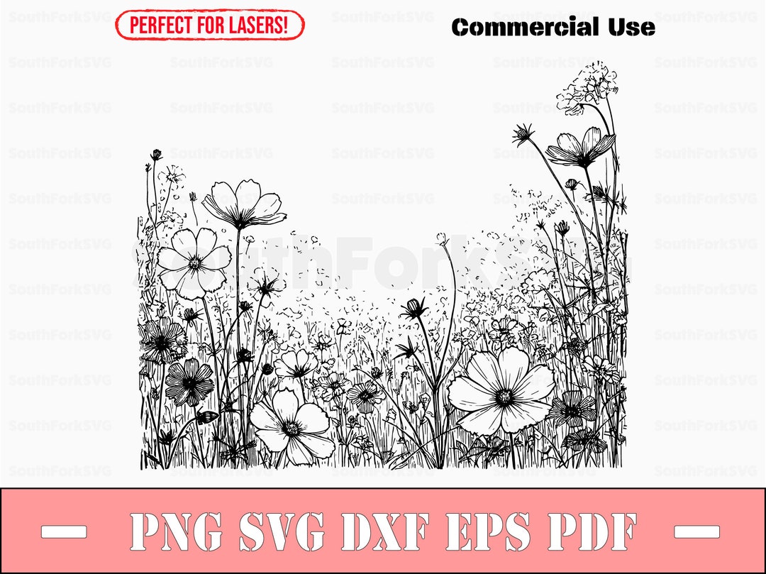 Wildflower Scene Laser Files Svg Png Dxf Eps Pdf Vector Graphic Design ...