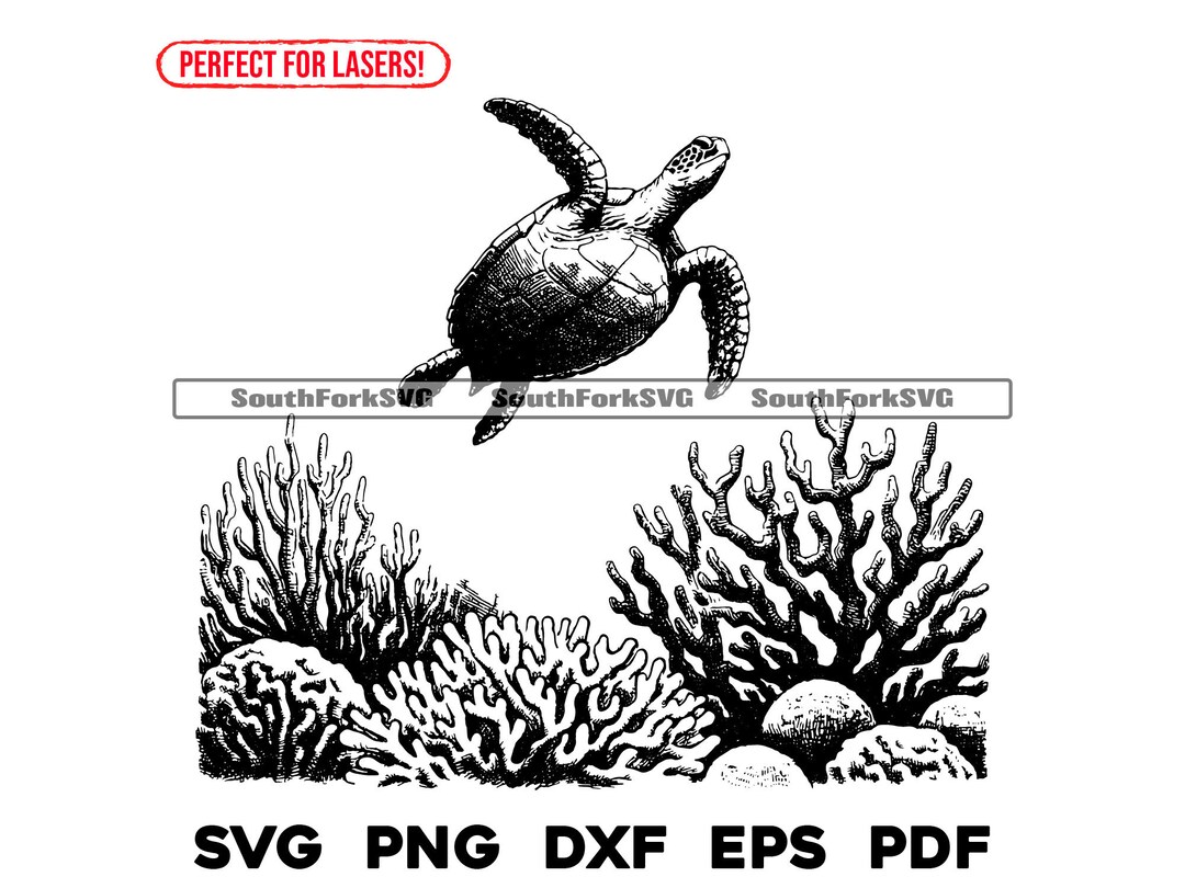 Sea Turtle in Coral Laser File Svg Png Dxf Eps Pdf | Vector Graphic ...