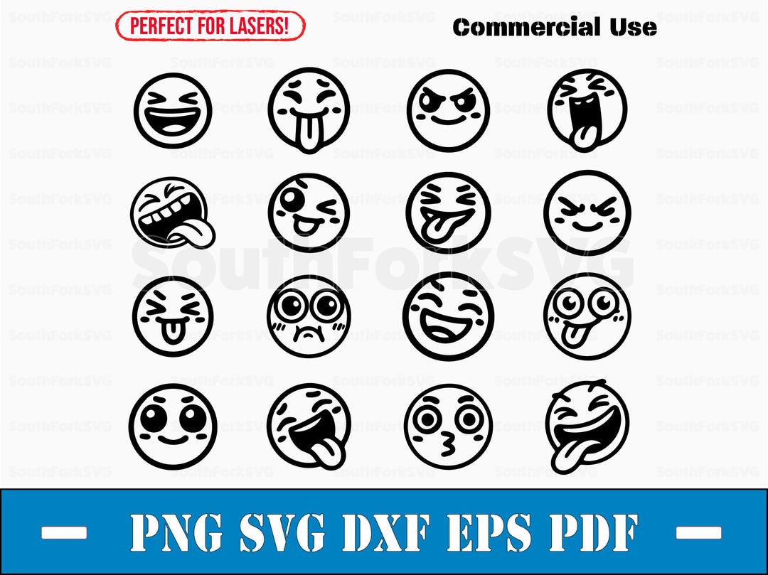 Cute Silly Smile Faces Icons Bundle Svg Png Dxf Eps Pdf | Vector ...