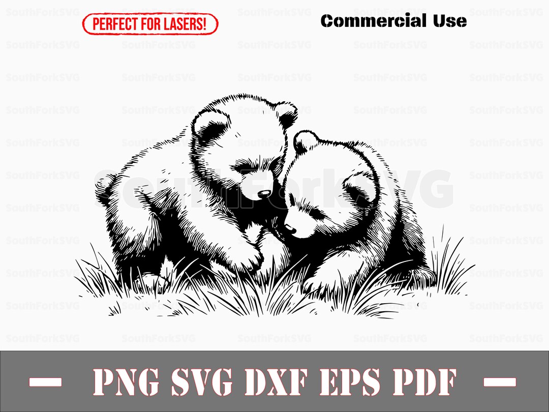 Bear Cubs Playing Svg Png Dxf Eps Pdf | Laser Engrave Cut Print Files ...