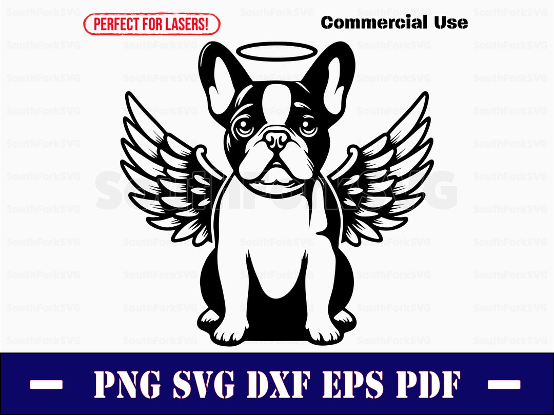 French Bulldog Angel Wings & Halo Svg Png Dxf Eps Pdf | Vector Graphic ...