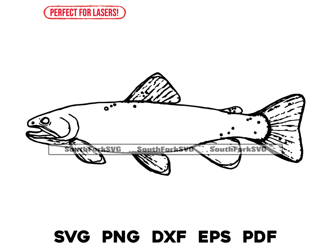 Trout Line Art Laser Design Files Svg Png Dxf Eps Pdf Laser Engrave Cut ...
