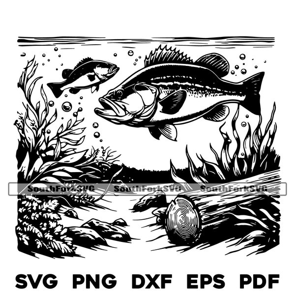 Bass Fishing Scene Dxf - Etsy