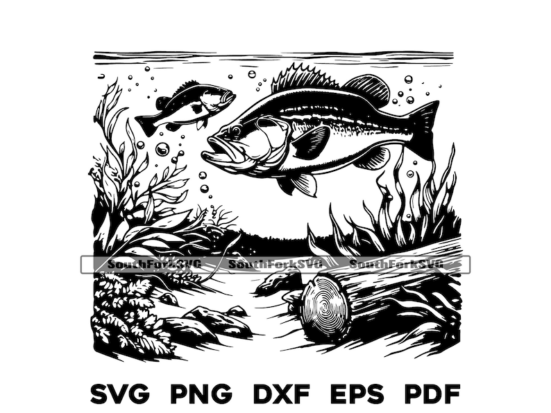 Largemouth Bass Scene Svg Png Dxf Eps Pdf Laser Cnc Vinyl Cut Print Dye ...