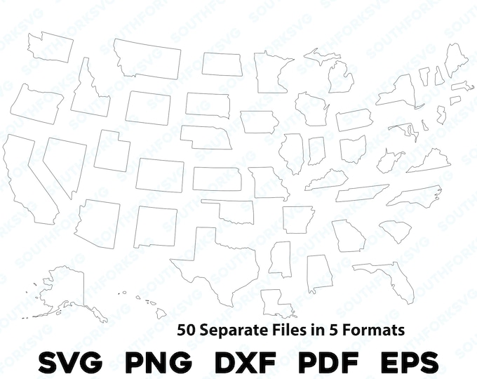 State to State SVG, DXF, PNG, Jpg, Eps Cuttable and Printable All 50 ...