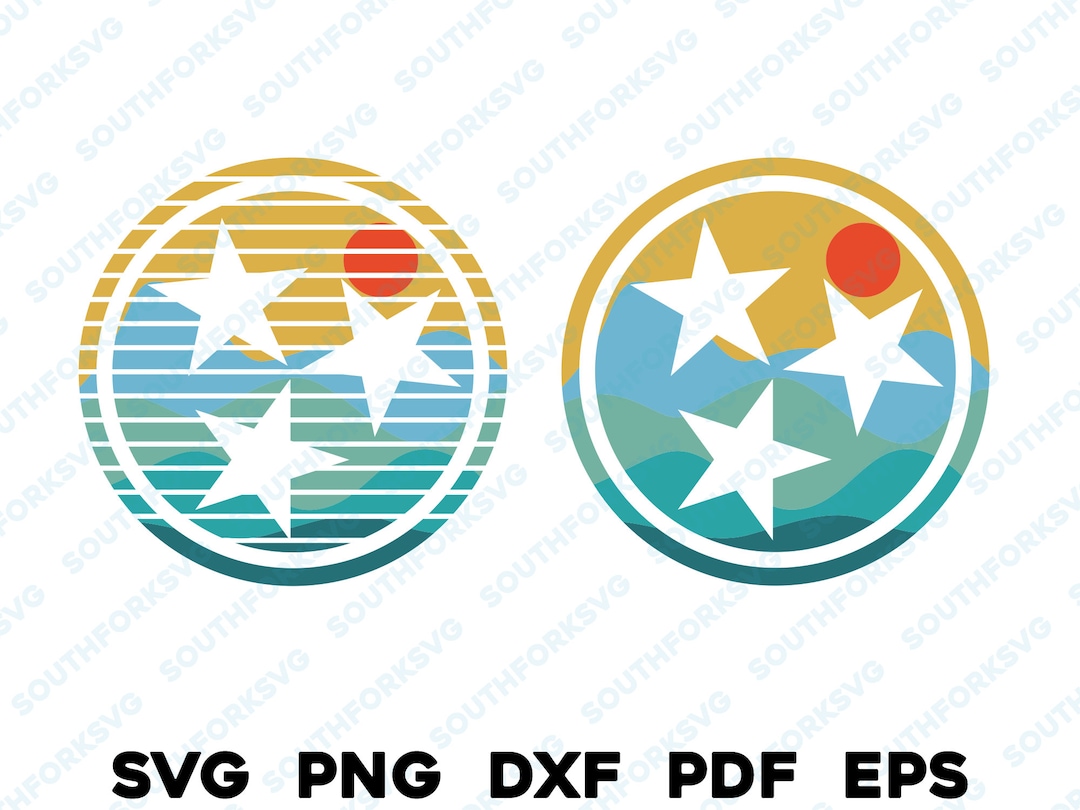 2 Retro Mountains Tennessee Tri-star Svg Png Dxf Eps Pdf Layered by ...