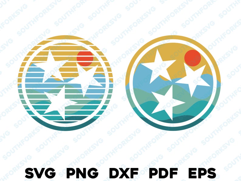 2 Retro Mountains Tennessee Tri-star Svg Png Dxf Eps Pdf - Etsy