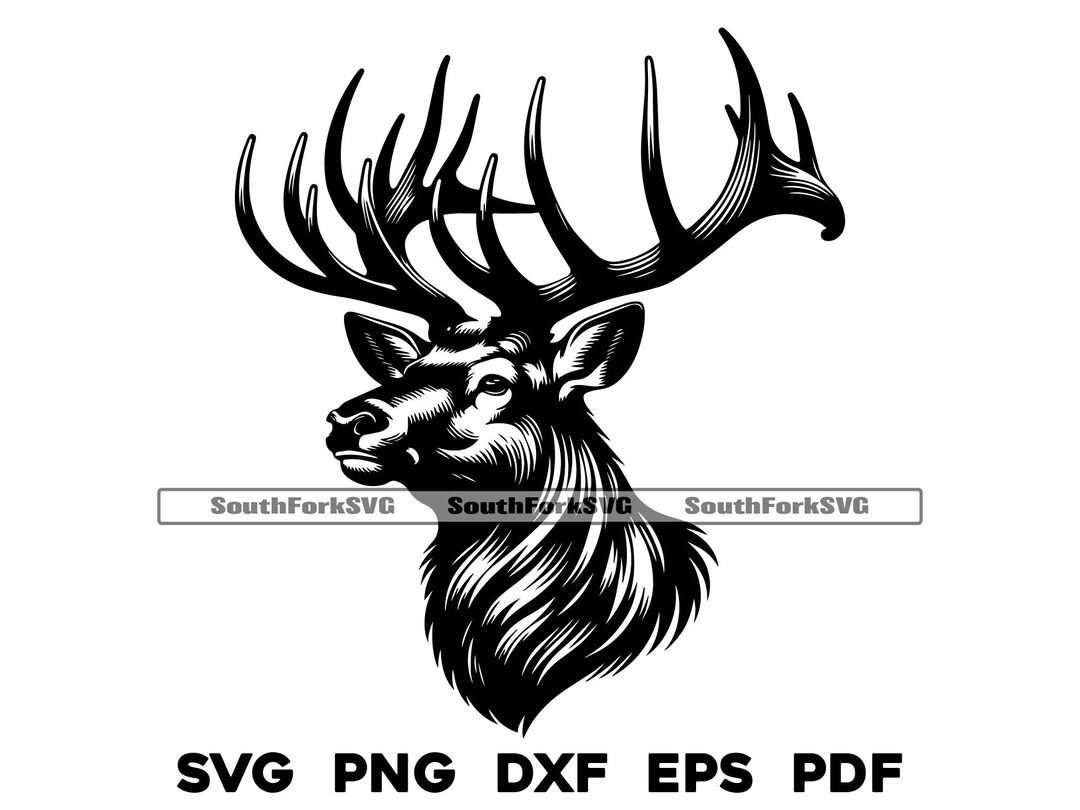 Male Elk Bull Head Mount | Svg Png Dxf Eps Pdf | Vector Graphic Cut ...