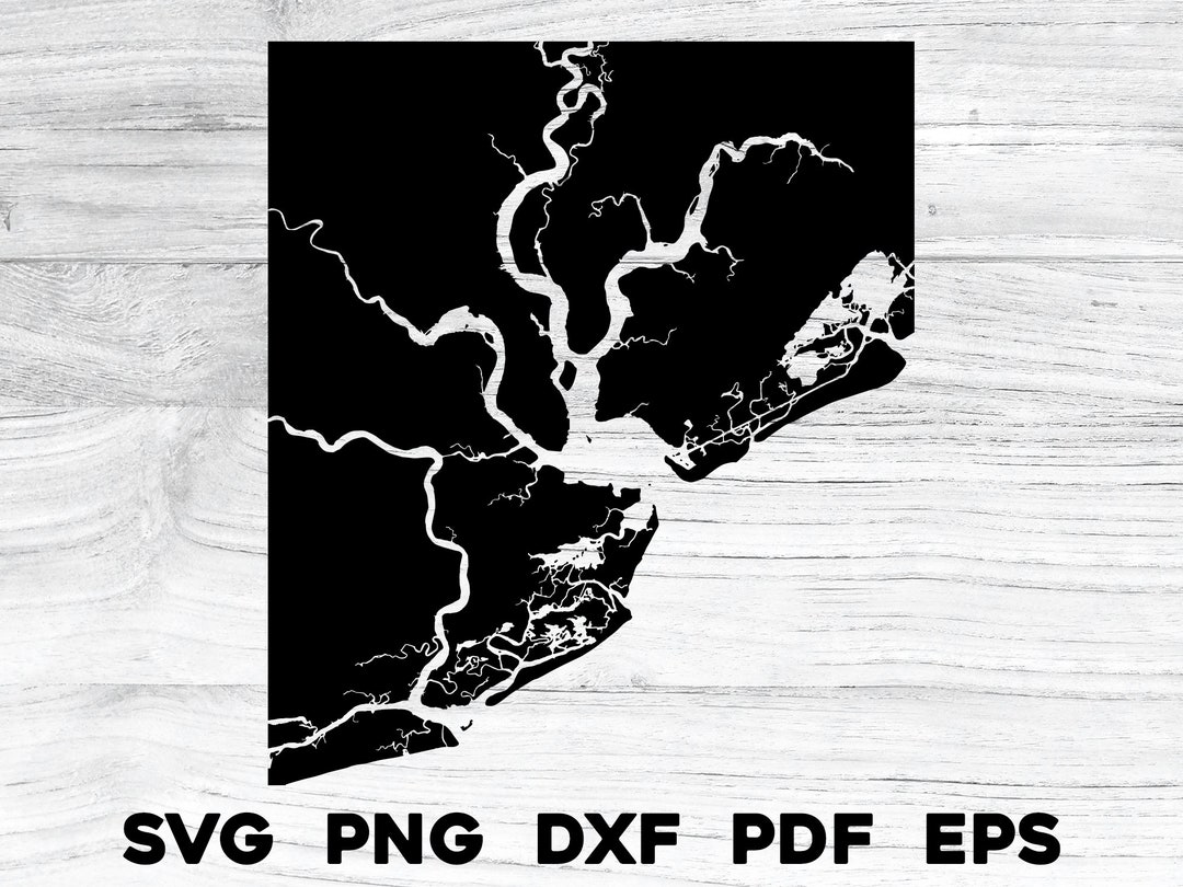 Charleston SC South Carolina Land Ocean Map Shape Silhouette Outline ...