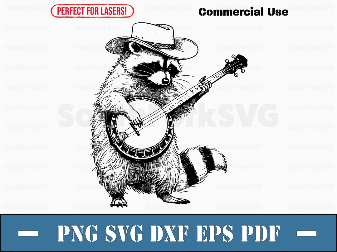 Raccoon Playing Banjo Svg Png Dxf Eps Pdf | Laser Engrave Cut Print ...