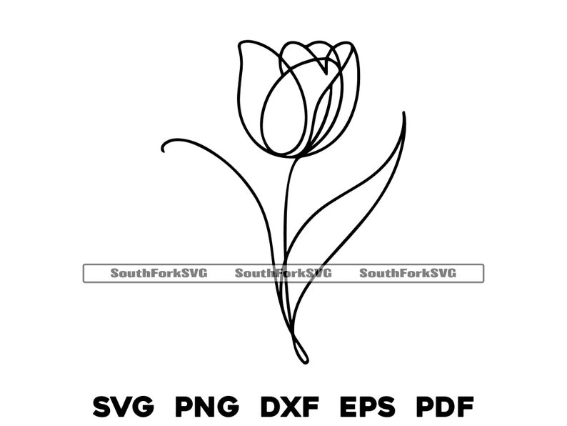 Tulip Flower Line Art Design | Svg Png Dxf Eps Pdf | Vector Graphic Cut ...