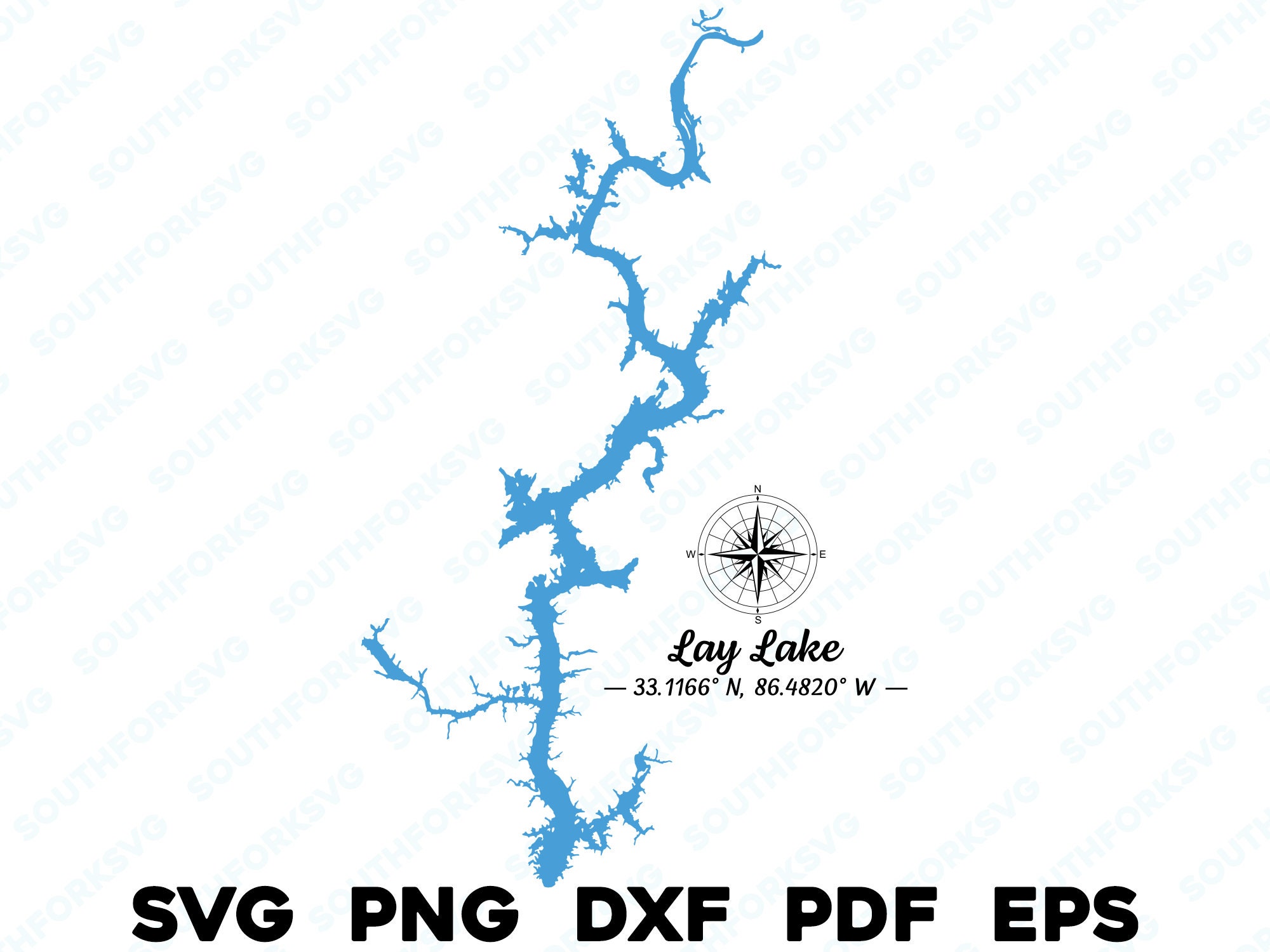 Lay Lake Alabama Map Shape Silhouette Svg Png Dxf Pdf Eps - Etsy