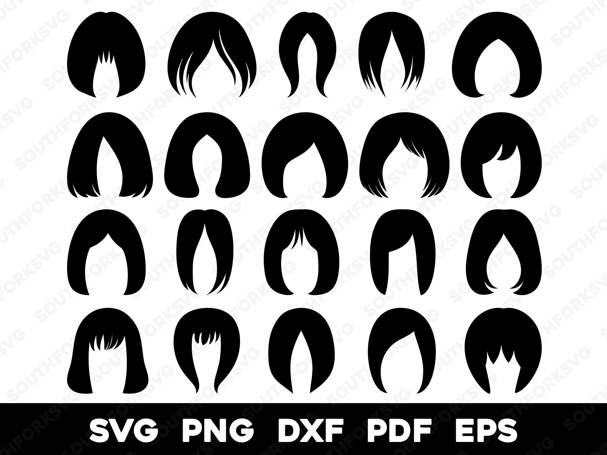Hair Wigs Bundle 1 | Svg Png Dxf Eps Pdf | Haircut Style Vector Graphic ...