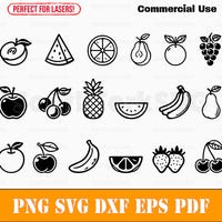SVG Fruit Icons, Black Silhouette, Digital Clipart, Files Eps, Jpg ...