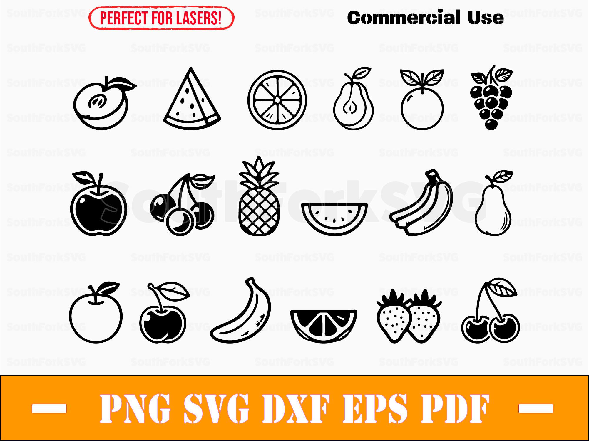 Simple Fruit Icons Bundle Svg Png Dxf Eps Pdf | Vector Graphic Cut ...