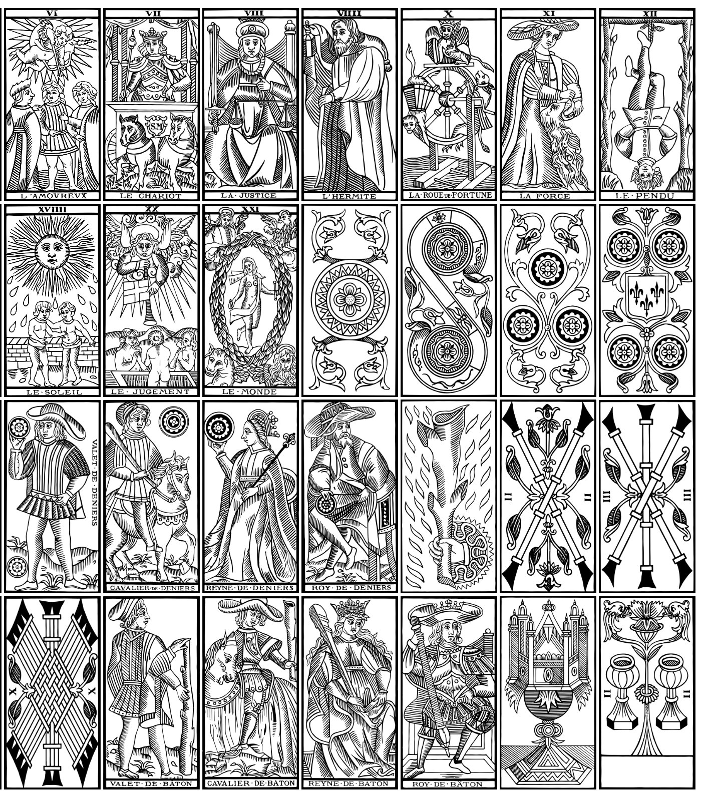 French Marseille Tarot Full 78 Card Deck Set SVG PNG Bundle Transparent ...