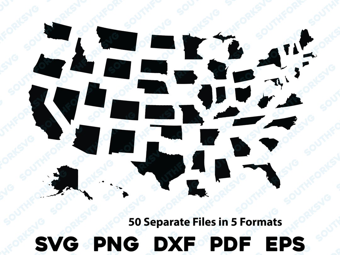Simple 50 USA States Individual Silhouettes Shapes Svg Png Dxf Pdf Eps ...