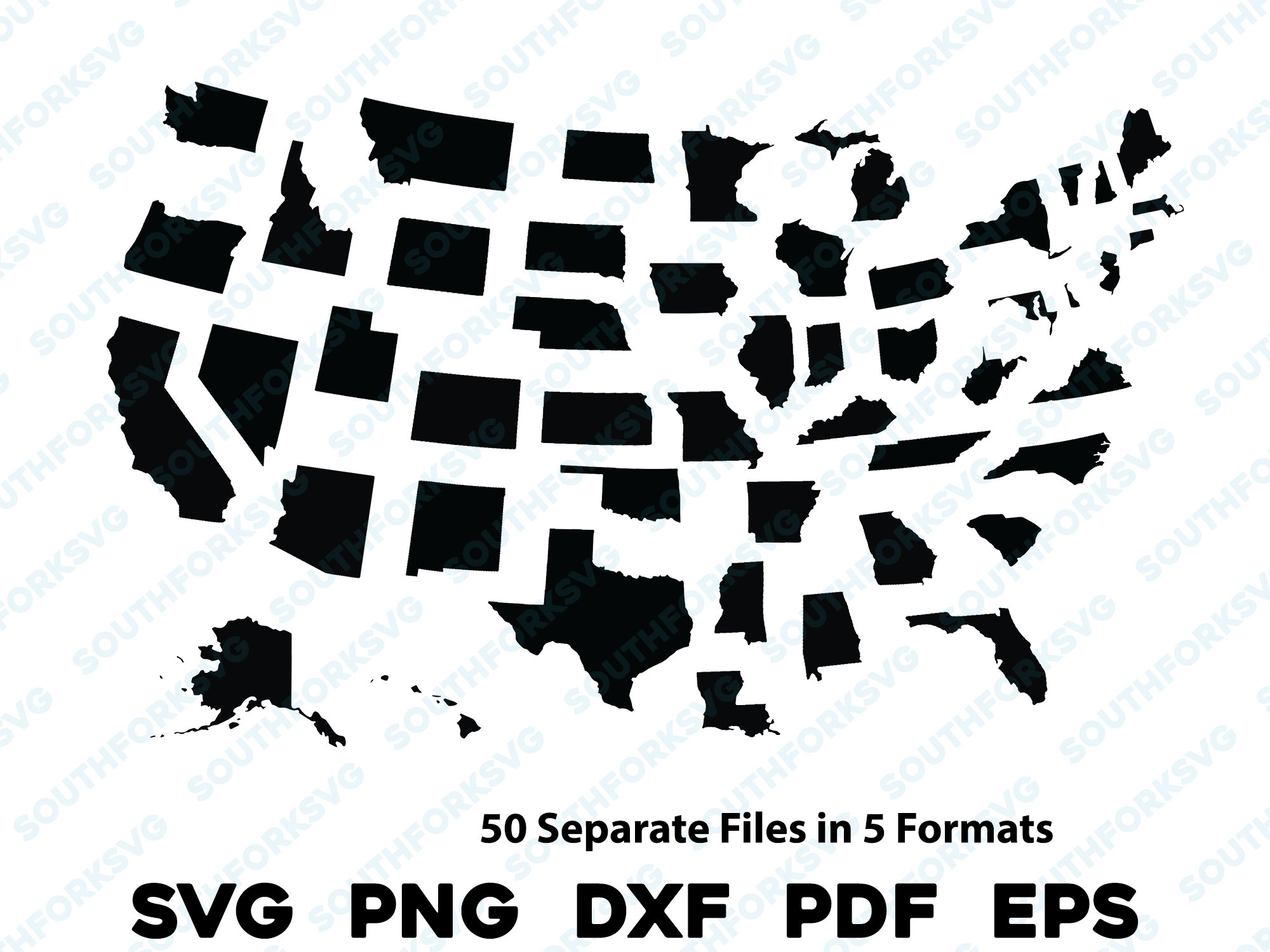 Simple 50 USA States Individual Silhouettes Shapes Svg Png Dxf Pdf Eps ...