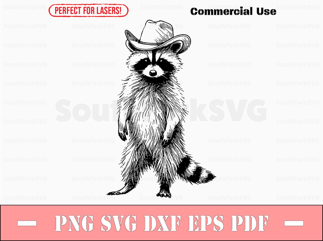 Raccoon Cowboy Hat Svg Png Dxf Eps Pdf | Laser Engrave Cut Print Files ...