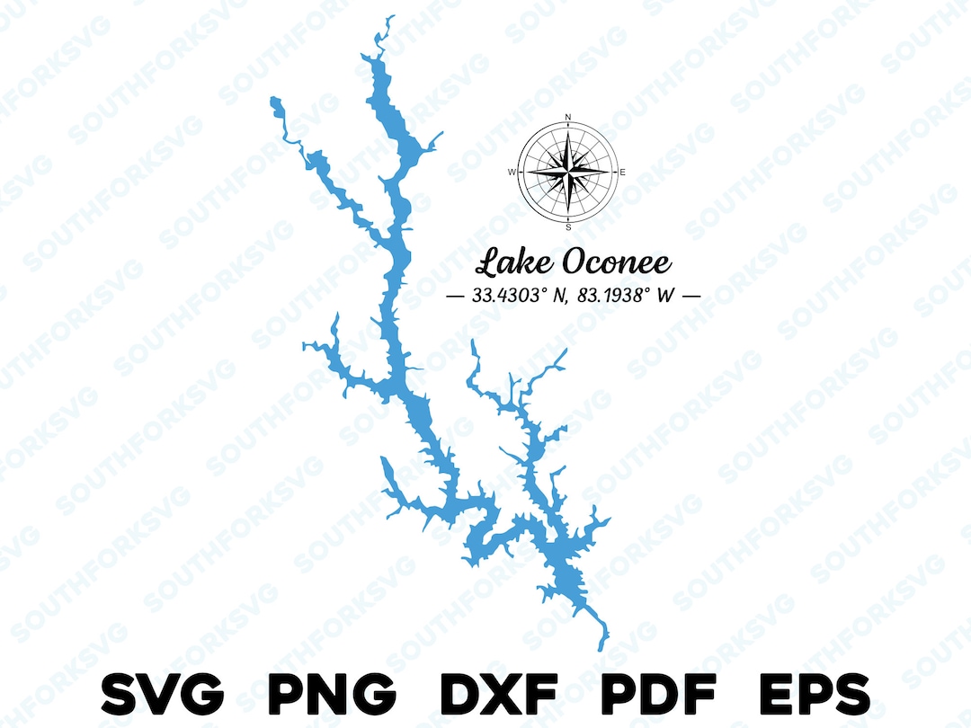 Lake Oconee Georgia Map Shape Silhouette Svg Png Dxf Pdf Eps - Etsy
