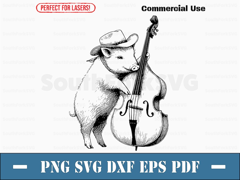 Pig Playing Bass Svg Png Dxf Eps Pdf | Laser Engrave Cut Print Files ...
