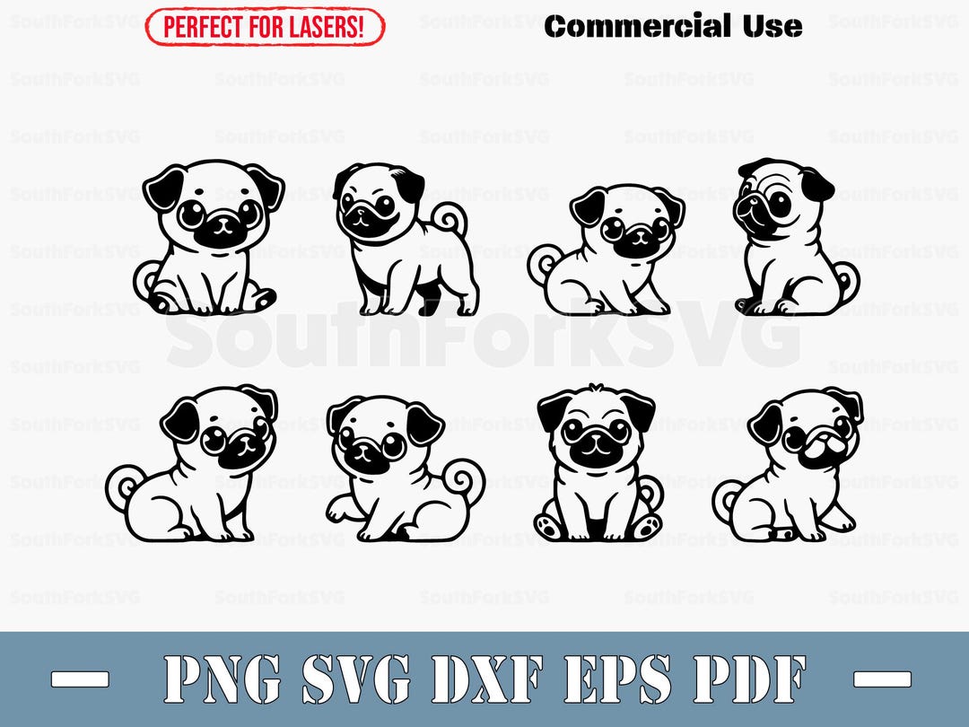 Cartoon Pug Chibi Bundle Svg Png Dxf Eps Pdf | Vector Graphic Cut File ...