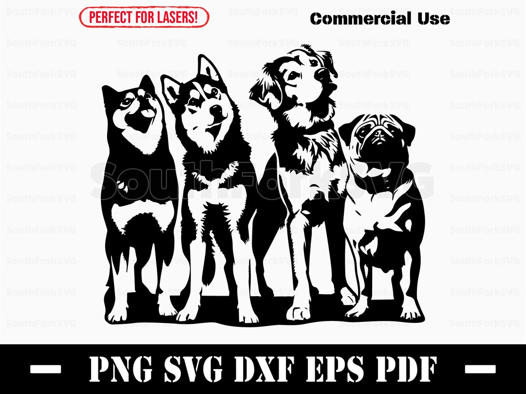 Group of Dogs Svg Png Dxf Eps Pdf Vector Graphic Cut File Laser Clip ...