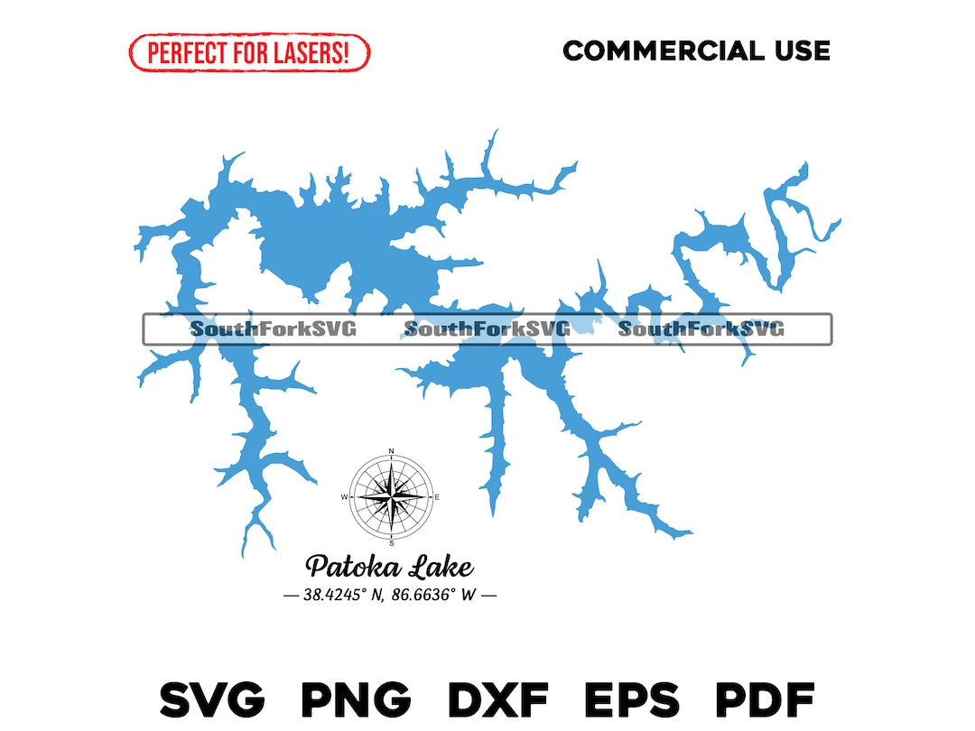 Patoka Lake Indiana Map W/ Compass & GPS Coordinates | Svg Png Dxf Pdf ...