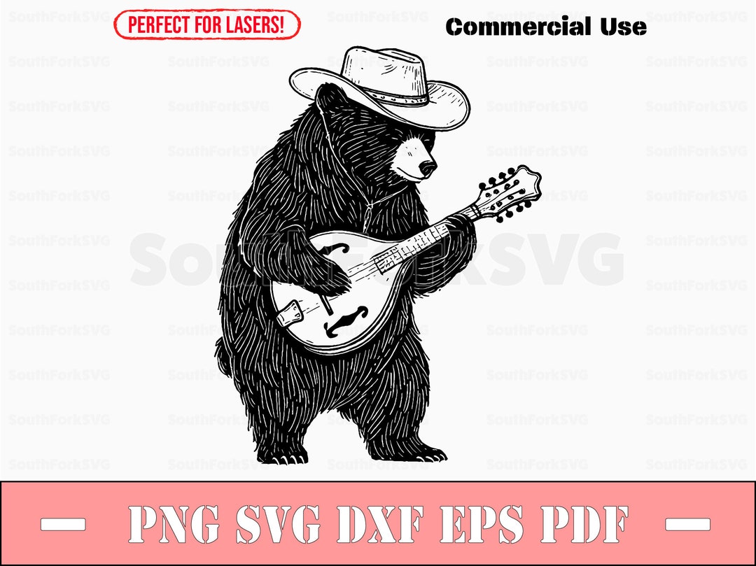 Black Bear Playing Mandolin Svg Png Dxf Eps Pdf | Laser Engrave Cut ...