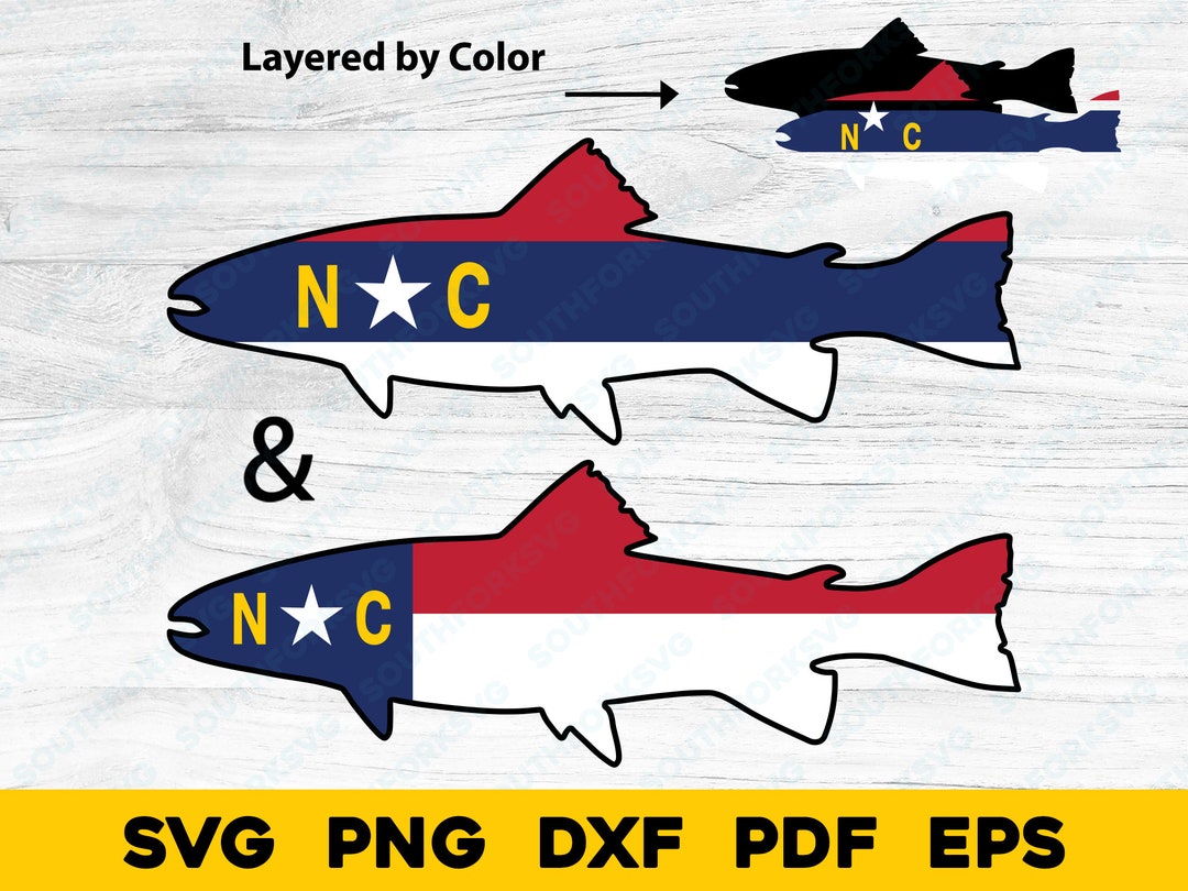 North Carolina Flag Inside Trout 1 Layered Svg Png Dxf Eps Pdf | Vector ...