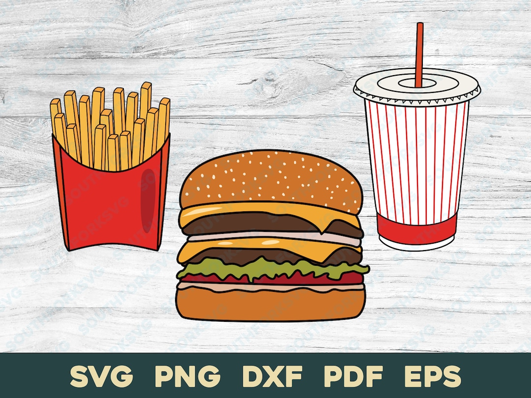 Cheeseburger, Fries and Drink | Svg Png Dxf Pdf Eps | Layered by Color ...