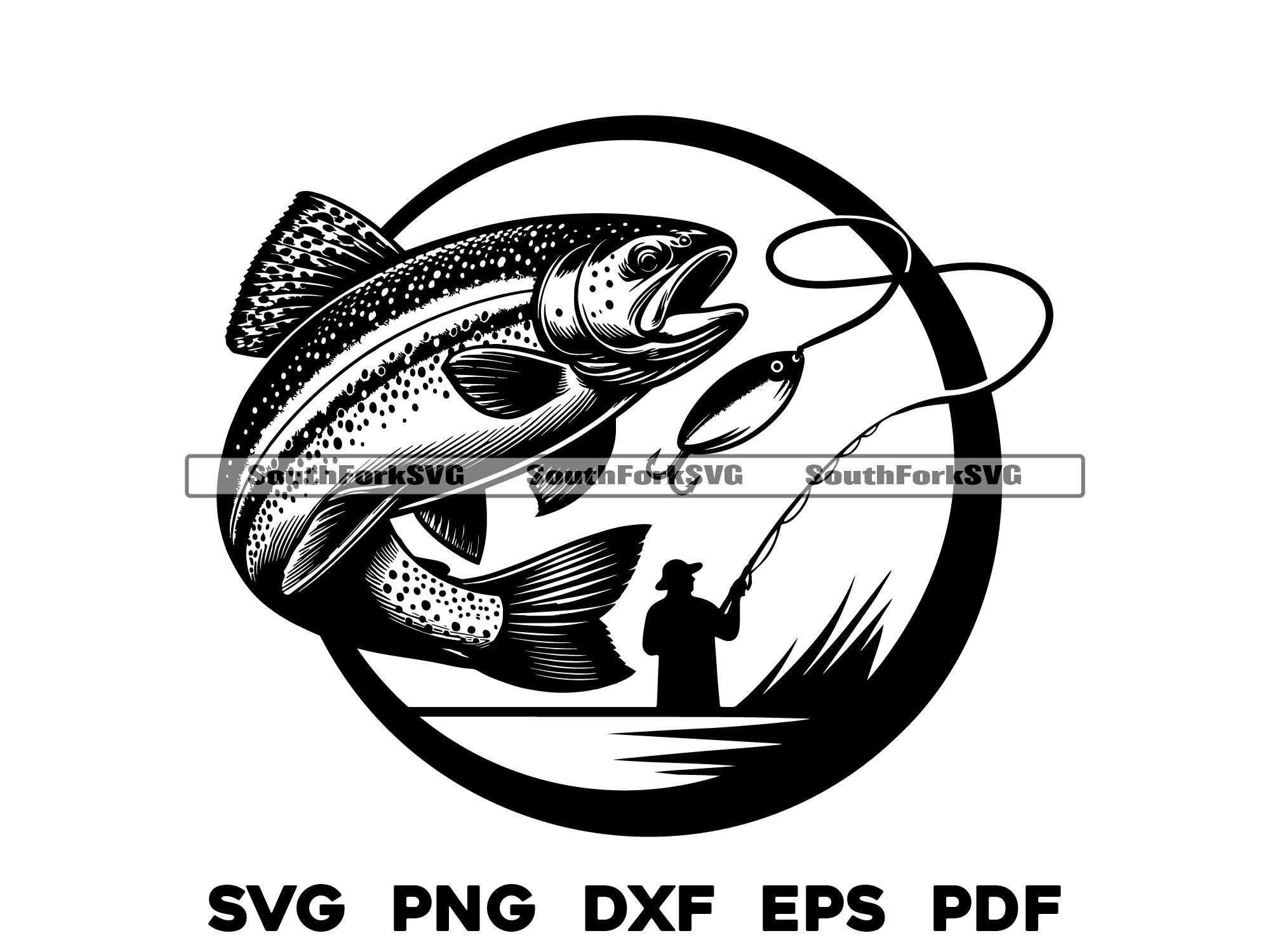 Rainbow Trout Fishing Design Logo Svg Png Dxf Eps Pdf Vector Graphic ...