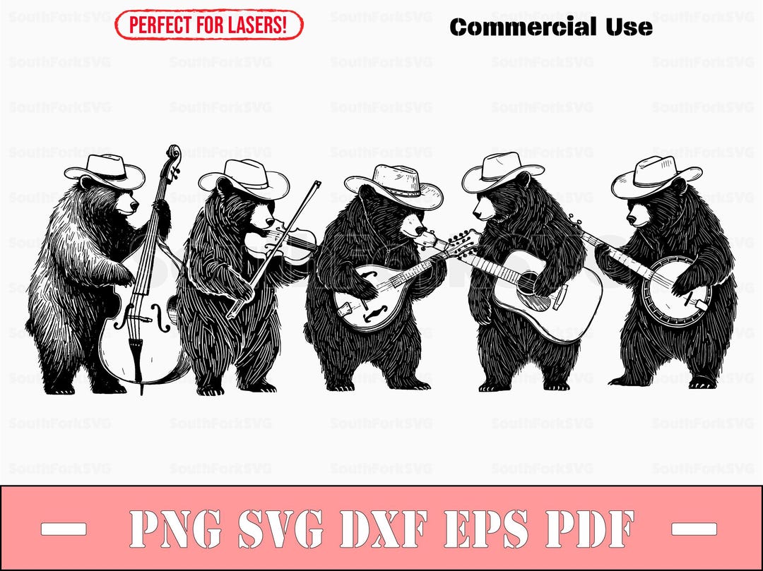 Black Bears Bluegrass Band Svg Png Dxf Eps Pdf | Laser Engrave Cut ...