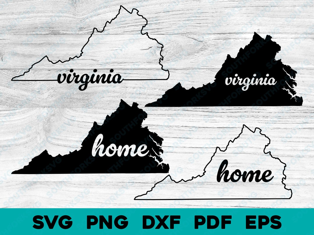 Virginia State Outline + Silhouette Script Bundle | Svg Png Dxf Eps Pdf ...