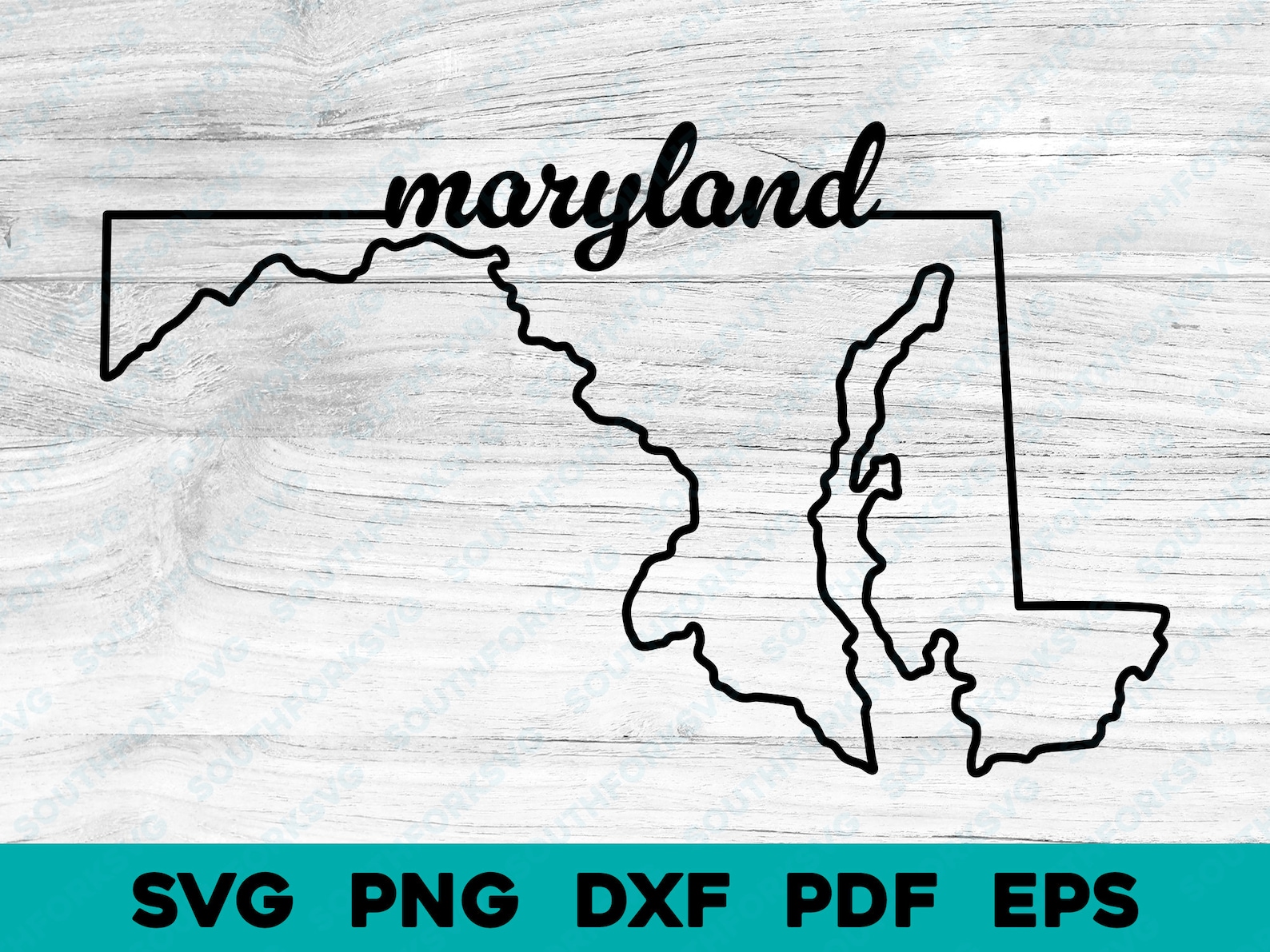Maryland State Outline With Scripted Text Svg Png Dxf Eps Pdf Vector ...