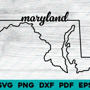 Maryland State Outline With Scripted Text | Svg Png Dxf Eps Pdf ...