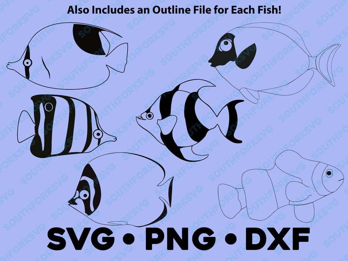Tropical Fish SVG PNG DXF Bundle Layered by Color Cut File - Etsy