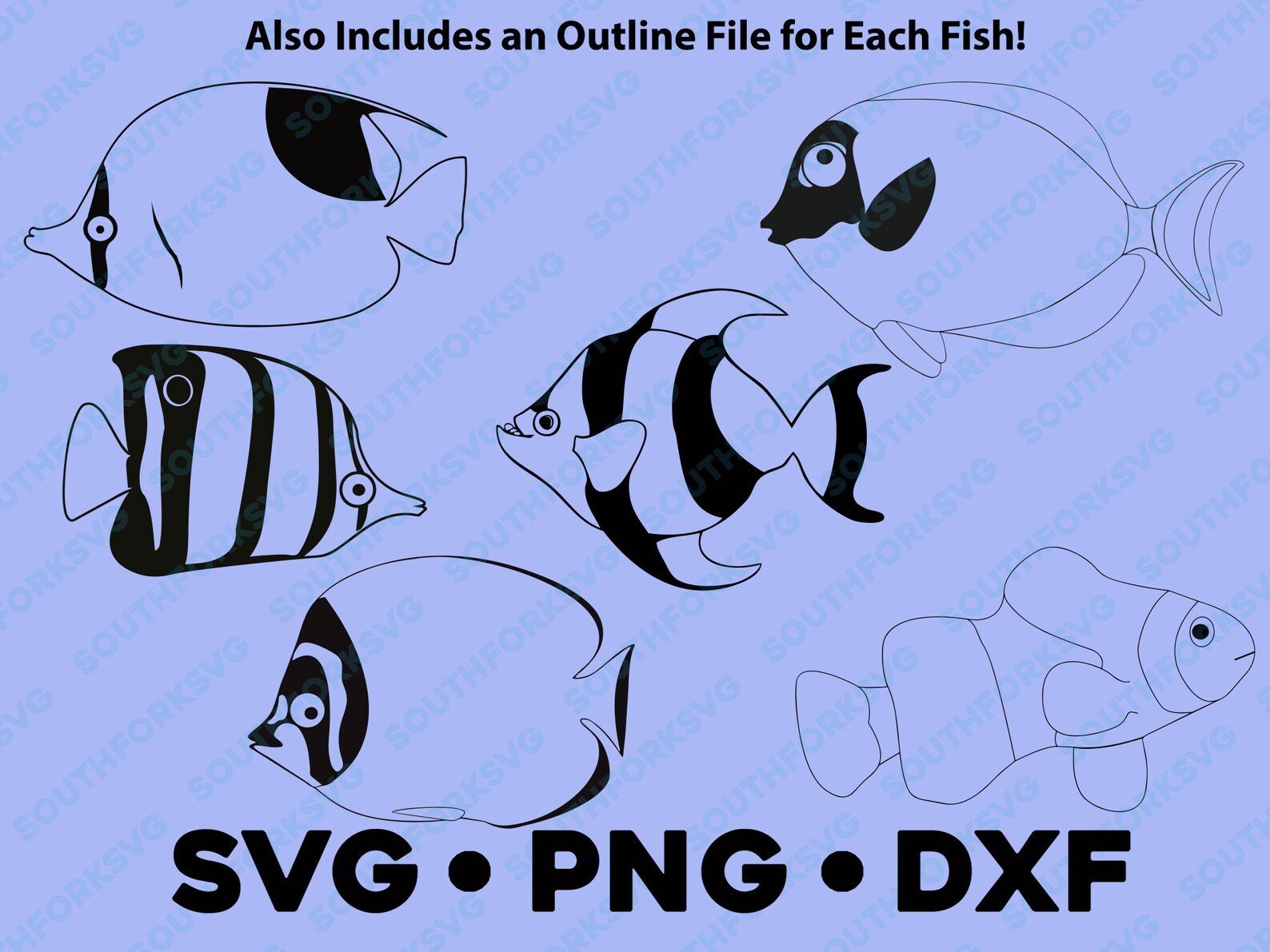 Tropical Fish SVG PNG DXF Bundle Layered by Color Cut File Vector ...