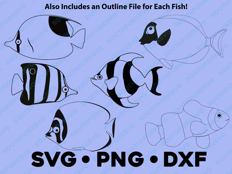 Tropical Fish SVG PNG DXF Bundle Layered by Color Cut File Vector ...