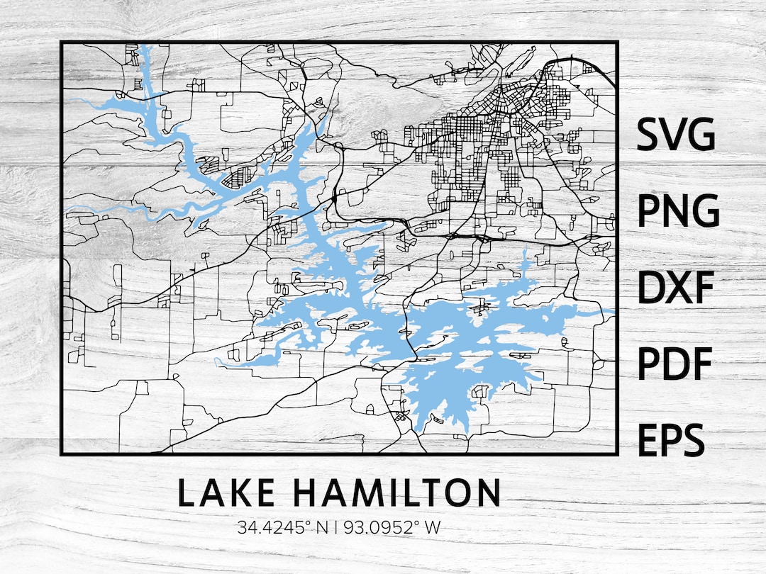 Lake Hamilton Arkansas Map With Roads Shape Silhouette Svg Png Dxf Pdf ...