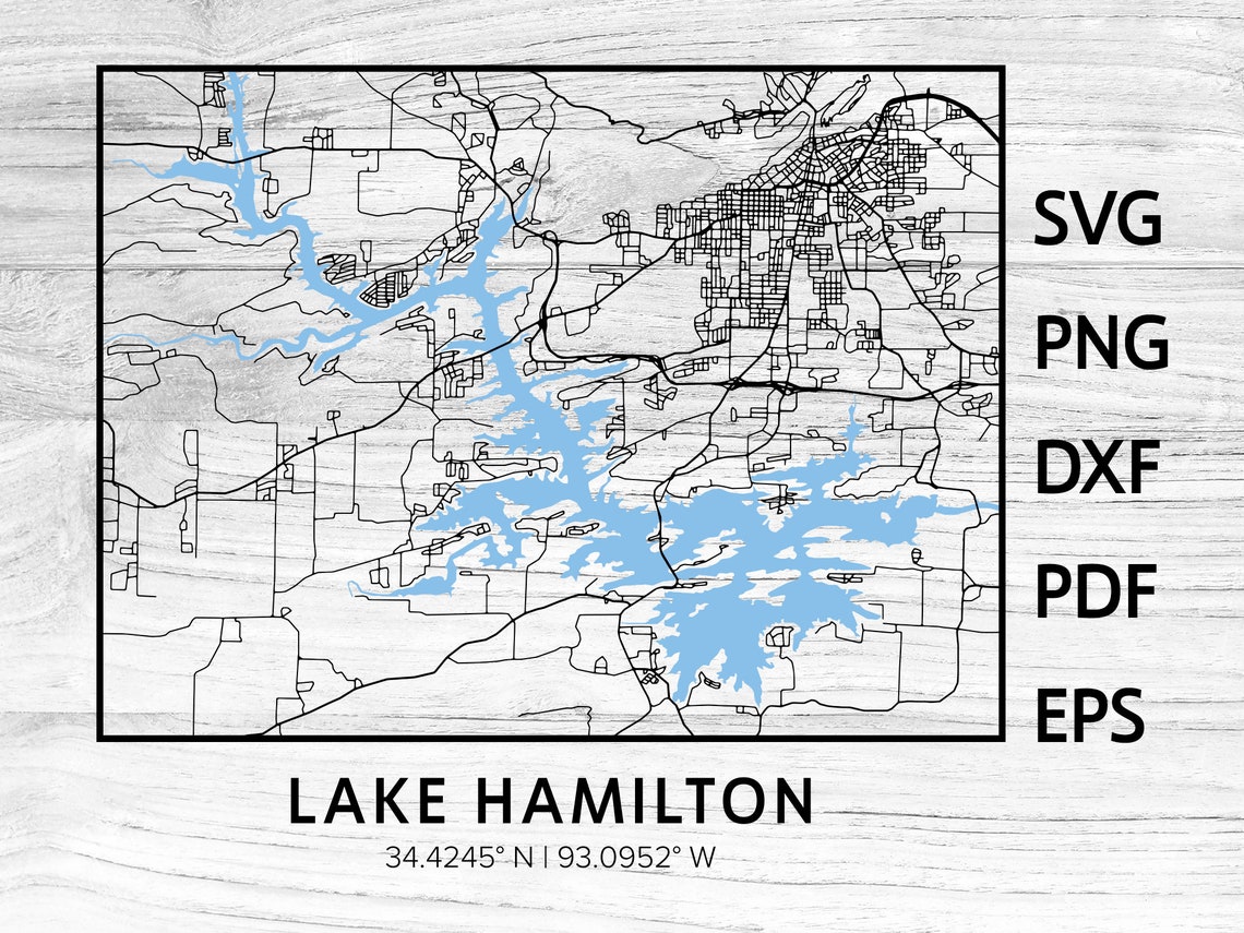 Lake Hamilton Arkansas Map With Roads Shape Silhouette Svg Png Dxf Pdf ...