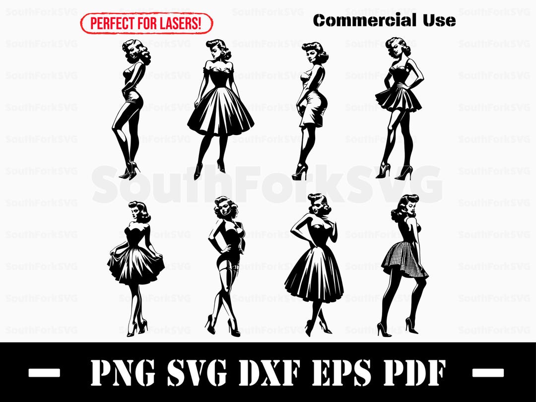 Vintage Style 1950s Pinup Girls SVG Bundle Svg Png Dxf Eps Pdf | Vector ...