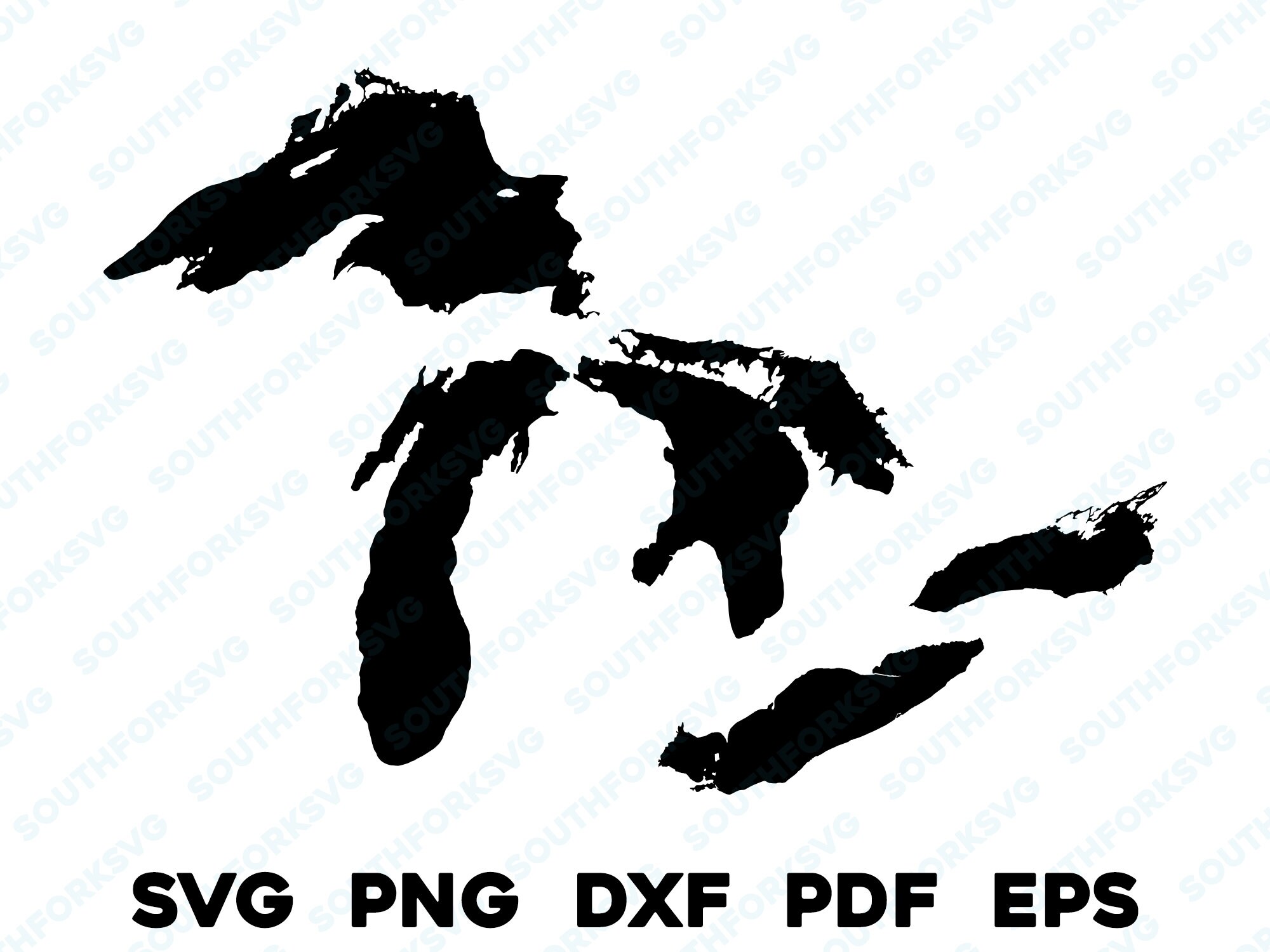 All 5 Great Lakes Bundle Map Shape Silhouette Svg Png Dxf Pdf Eps ...