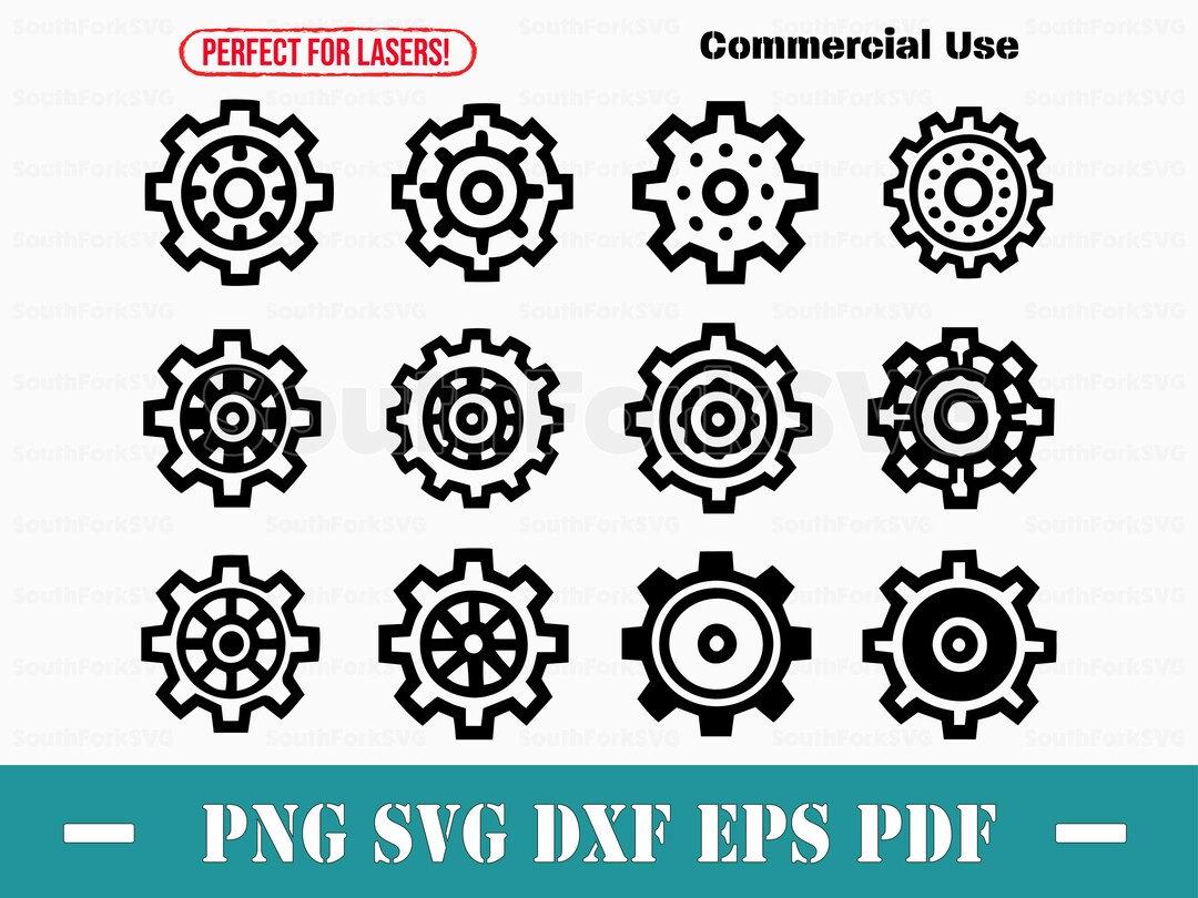 Simple Gears Bundle Svg Png Dxf Eps Pdf | Vector Graphic Cut Print Dye ...