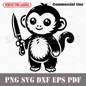 Cute Baby Monkey With a Knife Svg Png Dxf Eps Pdf | Transparent Vector ...