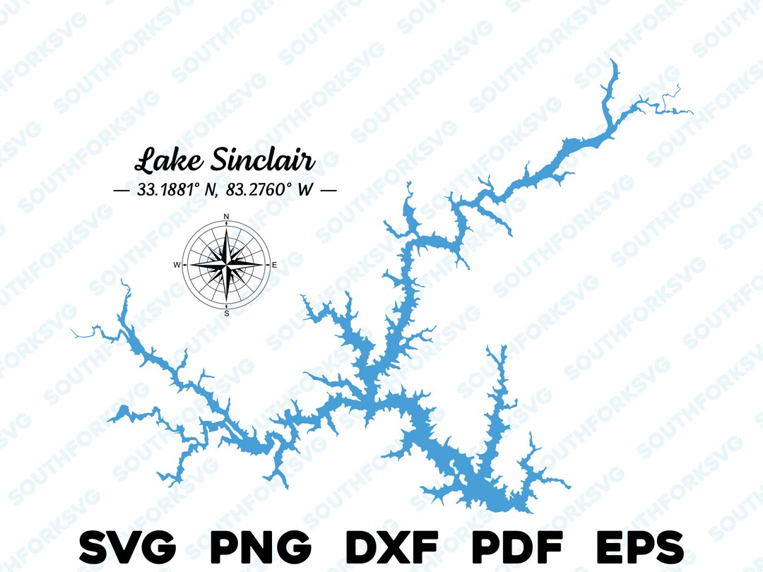 Lake Sinclair Georgia Map Shape Silhouette Svg Png Dxf Pdf Eps - Etsy
